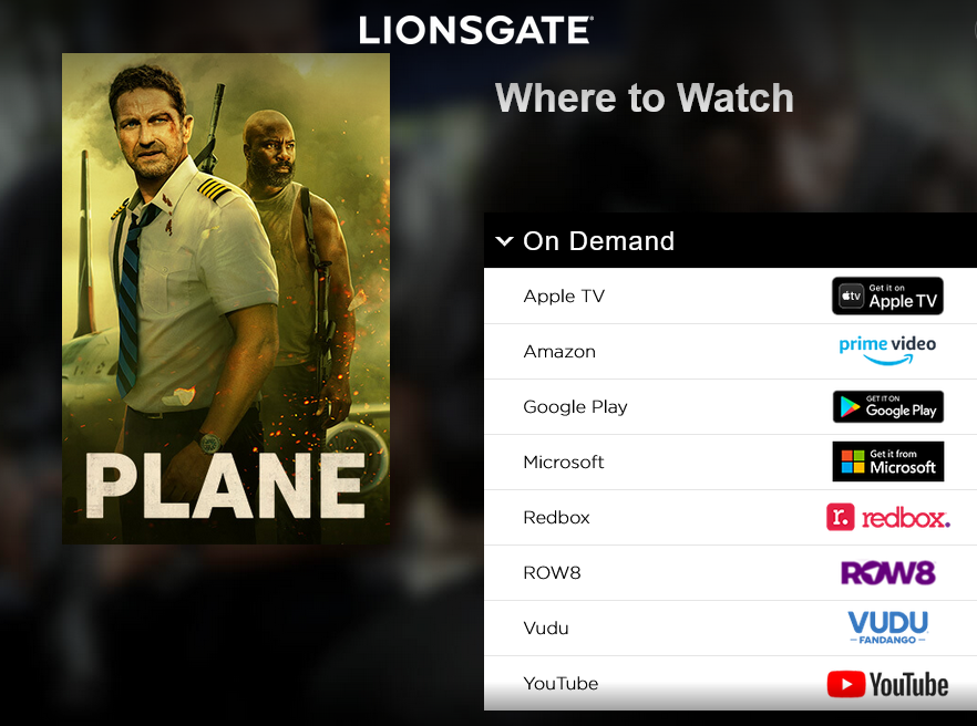 Where to watch Liongate's #PlaneMovie on Demand - Gerard Butler GALS