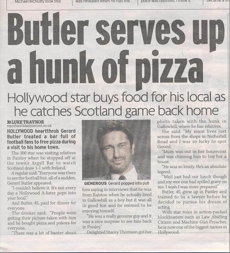 Gerry's Paisley Pizza treat - Gerard Butler GALS